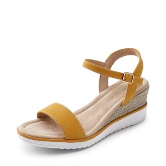 Dream Pairs Damen-Espadrilles mit offener Zehenpartie, Elegante Plateau-Sandalen zum Hineinschlüpfen, elastische Knöchelriemen, Keilabsatz-Sandalen,Size 36,Gelb,S