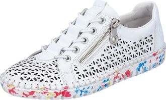 Rieker Slip-On Sneaker RIEKER, Damen, Gr. 39, bunt (wei&szlig;, bunt), Leder, Lederimitat, Schuhe, Halbschuh, Freizeitschuh, Schlupfschuh mit Gummizug
