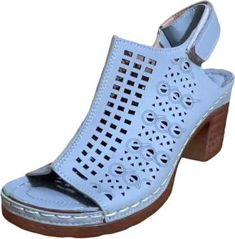 Generic Sandales à talon bloc pour femme - Style vintage - Décontractées - Pour lété - Respirantes - Bout ouvert - Sandales dété élégantes - Sandales romaines