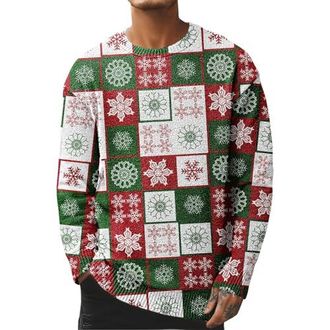 Generic Pull de Noël amusant pour homme avec renne et flocon de neige - Tenue de Noël surdimensionnée - Confortable et doux - Manches longues - Pull de festiv