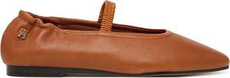 Tommy Hilfiger Ballerinas Tommy Hilfiger Soft Leather Ellastic Ballerina FW0FW09245 Braun