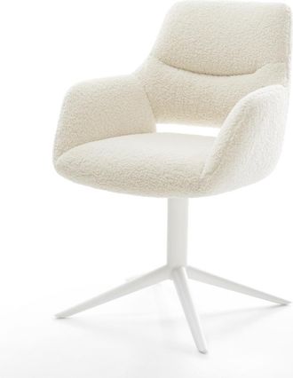 DELIFE Drehstuhl Yago-Flex mit Armlehnen Teddystoff Beige Fu&szlig;kreuz Wei&szlig; 360&deg; drehbar Wippfunktion Taschenfederkern, Esszimmerst&uuml;hle