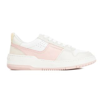 Ferragamo Low-Top Sneaker - White And Pink Leather Dennis Sneakers - Gr. 8_5 - in Weiß - für Damen