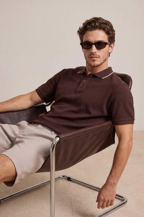Trendyol MAN Herren Braun Strukturiert Kurz Regular Fit Poloshirts