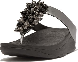 FitFlop Damen Fino Bauble-Bead Toe-Post Sandale, Zinnschwarz, 42 EU