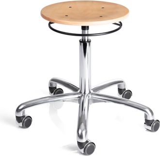 Sport-Tec Drehhocker Exklusiv mit Holz-Sitzfläche und Rollen, Rollhocker Arbeitshocker