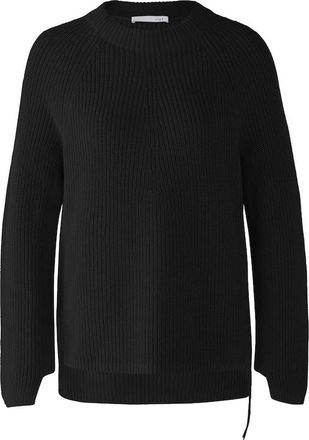 Oui Damen Pullover RUBI mit Rei&szlig;verschluss, in reiner Baumwolle gerade geschnitten Uni