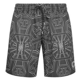 Philipp Plein Homme, Maillots de bain, Noir, Taille: XL Swim Trunks Hexagon Monogram