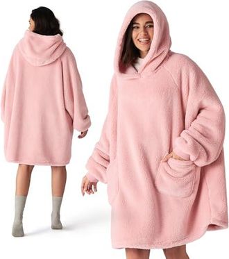 Bedsure Plaid à Capuche Adulte - Couverture Polaire Avec Manche et Poches Portables Pour Femme Homme, Pull Couverture Canape TV Hiver, 95x85 cm Rose