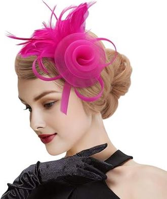 Dreshow Fascinators Chapeau Femmes Plumage Bandeau Fascinator Fleur Maille Dentelle Clip pour Mariage, Cocktail, Tea Party