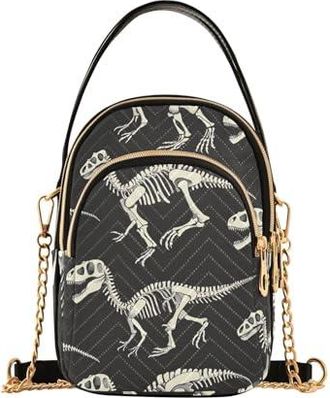 Mnsruu Sac à bandoulière pour femme - Motif squelette de dinosaure - Noir - Petit sac à bandoulière avec sangle réglable