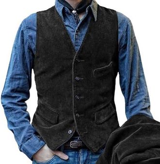Generic Blazer d&eacute;contract&eacute; en velours c&ocirc;tel&eacute; pour homme - Style vintage et d&eacute;contract&eacute; - Revers crant&eacute; - Pour affaires, d&icirc;ner, costume de sport, Gilet 4, XXL