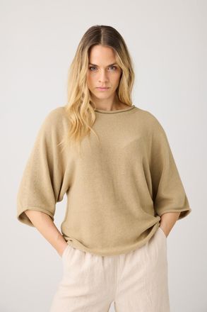 Knowledge Cotton Apparel Damen vegan Strickoberteil Fledermaus&auml;rmel Twill Beige