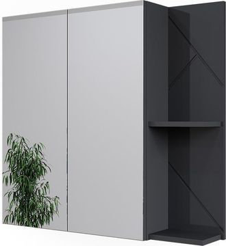 Vicco Badspiegelschrank Anthrazit Hochglanz/Anthrazit Irma 80x75x17 cm - Badezimmerschrank mit Spiegel, Viel Stauraum für Badutensilien