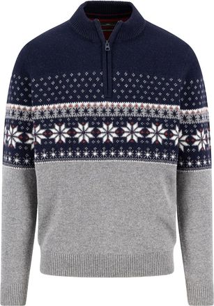 Fynch-Hatton Pullover aus Reiner Wolle mit Norwegermuster und Troyer-Kragen Navy/XXL
