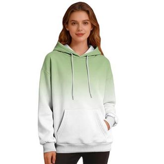 Generic Pull &agrave; capuche tendance d&eacute;grad&eacute; pour femme, coupe ample d&eacute;contract&eacute;e avec poche, manches longues, pull &agrave; capuche surdimensionn&eacute; et confortable pour le