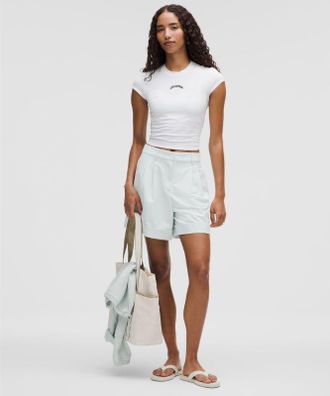 lululemon Shorts aus LuluLinen mit hohem Bund f&uuml;r Frauen - 15 cm - Gr&ouml;&szlig;e 22 in Ocean Air