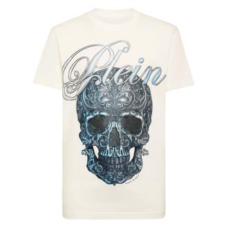 Philipp Plein Homme, Tops, Beige, Taille: XS Round Neck T-Shirt Gradient Skull