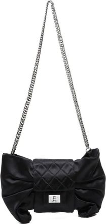 Chanel sac porté épaule satiné à bride en chaîne (2008-2009) - Noir