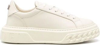 Casadei Femme, Chaussures, Beige, Taille: 38 EU Baskets en Cuir Blanc &agrave; Lacets