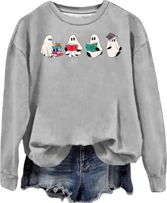 Generic 2026 Printemps Femmes Halloween Automne/Hiver Tendance Hoodie Imprim&eacute; Top, gris clair, XXL