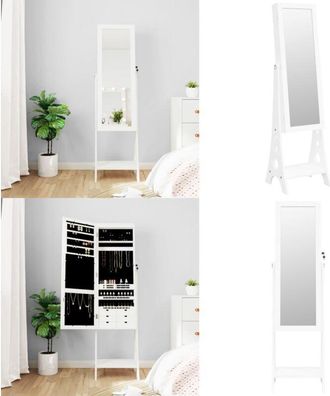 vidaXL Vidaxl - Schmuckschrank mit Spiegel & LED-Beleuchtung Freistehend Weiß - Spiegel-Schmuckschrank - Schmuckaufbewahrung - led Beleuchtung
