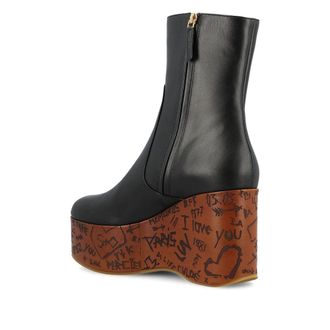 Chlo&eacute; Graffiti-Print Calf Leather Ankle Boot - Black