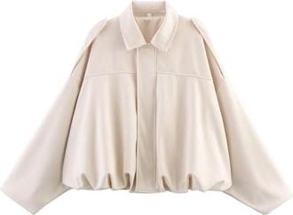 Generic Veste bomber en daim synth&eacute;tique pour femme avec fermeture &eacute;clair, manteau pilote &agrave; revers de printemps, v&ecirc;tement dext&eacute;rieur d&eacute;contract&eacute; &agrave; manches lon