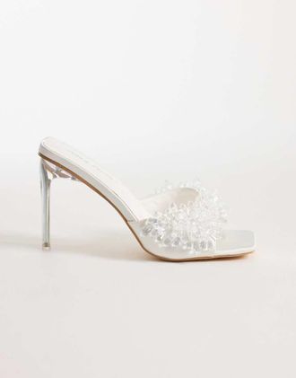 Public Desire Blanca - Sandalen-Mules in Wei&szlig; mit Absatz und Schmucksteinen