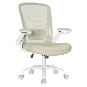 Songmics B&uuml;rostuhl ergonomisch, Drehstuhl mit Mesh, Lenden- und Kopfst&uuml;tze, Wippfunktion, 53 cm gro&szlig;e Sitzfl&auml;che, klappbare Armlehnen, Arbeits- und Schlafzimme