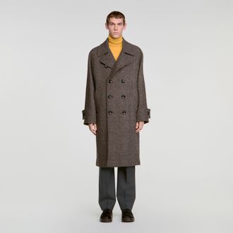 Sandro Manteau en laine &agrave; carreaux
