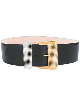 Versace ceinture &agrave; boucle strass&eacute;e - Noir