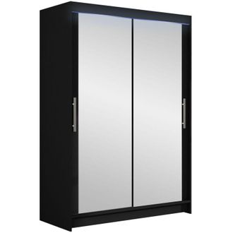 Mirjan24 Mobilier1 - Armoire Closico 129, Noir, 200x120x58cm, Portes darmoire: Coulissantes, Nombre détagères: 0, led