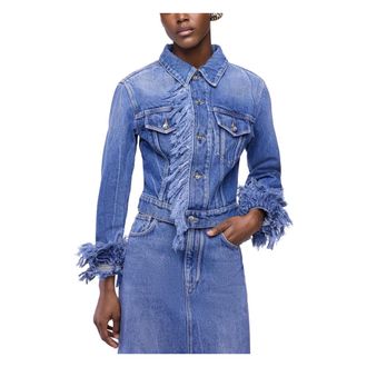 Paco Rabanne Veste en jean ajust&eacute;e avec franges - Femme - Vestes - Bleu - Taille: 36 FR