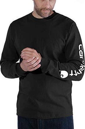 Carhartt Work in Progress Homme Signature Sleeve Logo Long-sleeve T-shirt T shirt, Noir, XXL EU