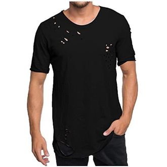 Generic T-shirt d&eacute;t&eacute; d&eacute;contract&eacute; &agrave; col rond pour homme - Couleur unie - Classique - L&eacute;ger - Respirant - Manches courtes - Avec trous - Pour la plage et lext&eacute;r