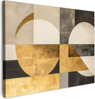 MuchoWow © Wandbilder 70x50 cm Wohnzimmer Wanddeko Schlafzimmer Zimmerdeko Wandgemälde Zimmer Deko auf Wand Dekoration Wall Art Abstrakt - Gold - Grau - Formen