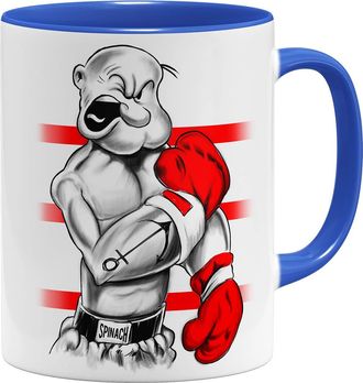 OM3 Kult Seemann Kaffee-Tasse - Keramik Becher - 11oz 325ml - Beidseitig Bedruckt - Blau