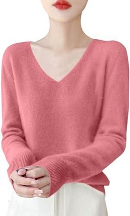 Generic Pull pour femme col en V couleur unie pull tricot&eacute; classique confortable d&eacute;contract&eacute; &agrave; manches longues chaud coupe ajust&eacute;e l&eacute;ger tendance pour femme p