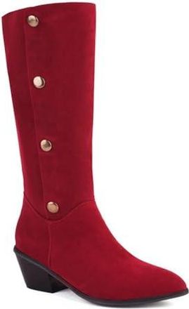 Generic Bottes montantes pour femme avec boutons d&eacute;coratifs et bout pointu et talons blocs durables pour f&ecirc;te, soir&eacute;e, chaussures d&eacute;contract&eacute;es, Rouge, 37.5 E