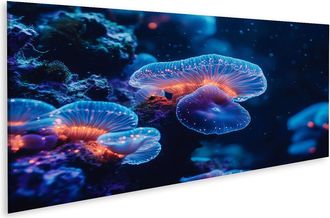 Islandburner Bild auf Leinwand Leuchtende Qualle Unterwasserwelt Nacht Szene Bilder Wandbilder Poster