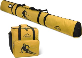 Normani Skitasche und Skischuhtasche im Set 170cm oder 200cm mit integriertes Adressfeld Farbe Gelb Größe 170 cm