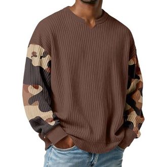 Generic T-shirt &agrave; manches longues en coton pour homme Motif camouflage &eacute;l&eacute;gant T-shirt dentra&icirc;nement &agrave; col en V, caf&eacute;, XXL