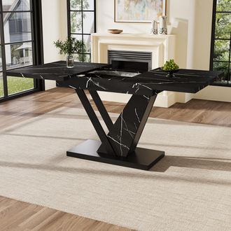 Generic Ausziehbarer Esstisch mit Teleskopfunktion, verl&auml;ngerbar von 120 auf 160 cm, robuste MDF-Tischplatte mit stabilem Metallgestell, f&uuml;r K&uuml;che, Wohnzimmer