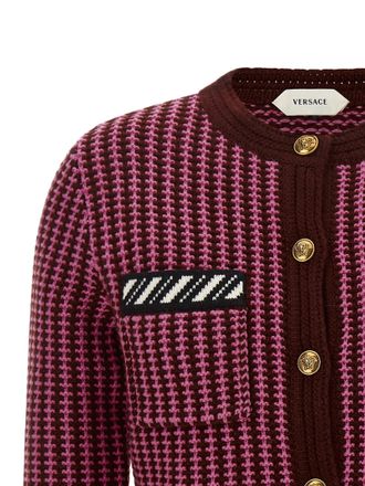 Versace Two-Tone Crochet Wool Cardigan - Pink