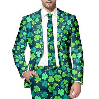 Generic Veste pour homme - Imprim&eacute; tr&egrave;fle &agrave; quatre feuilles - Multicolore - Veste de costume verte - Costume de f&ecirc;te pour carnaval et soir&eacute;es &agrave; th&egrave;me, 007., 3