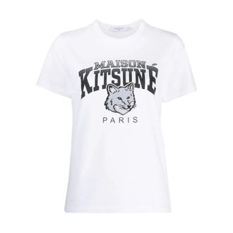 Maison Kitsun&eacute; Campus Fox Logo T-Shirt - - Tops - Damen - Wei&szlig; - S