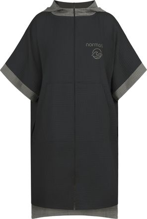 Normani Badeponcho aus Waffelpique Handtuch-Poncho aus 100% Viskose leicht und kompakt - Badetuch Surferponcho mit Kapuze für Damen und Herren Farbe Schwarz G