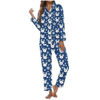 Generic Ensemble de v&ecirc;tements de nuit &agrave; manches longues avec poche boutonn&eacute;e pour femme, bleu, XXL
