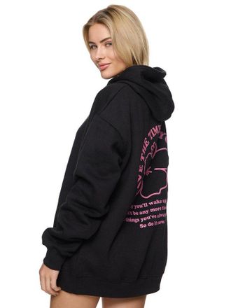 Worldclassca Hoodie Worldclassca Oversized FLOWER Print Hoodie Kapuzenpullover Sweatshirt HAVE THE TIME OF YOUR LIFE